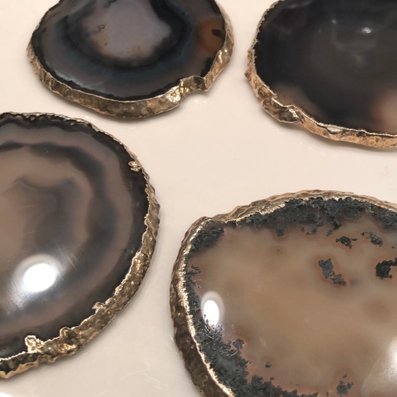 Accents | Puresilver 24k Gold Lined Agate Coasters | Poshmark